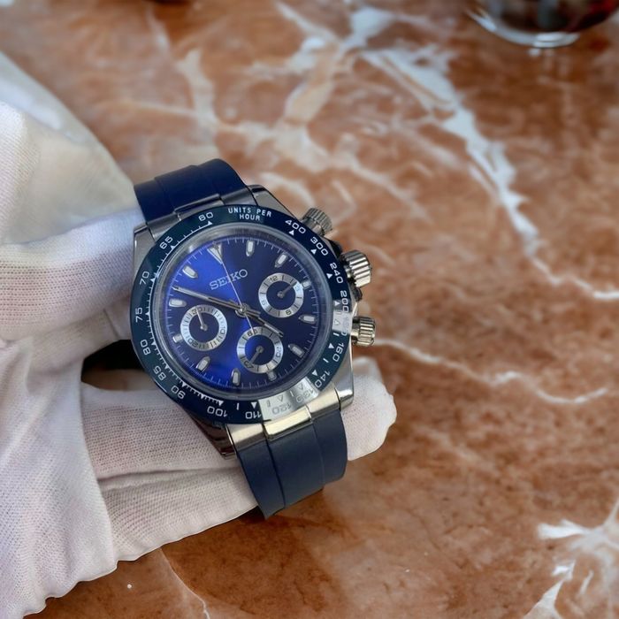Seiko Seiko Mod Daytona Blue Dial Rubber Strap Steel luxury Watch | Grailed
