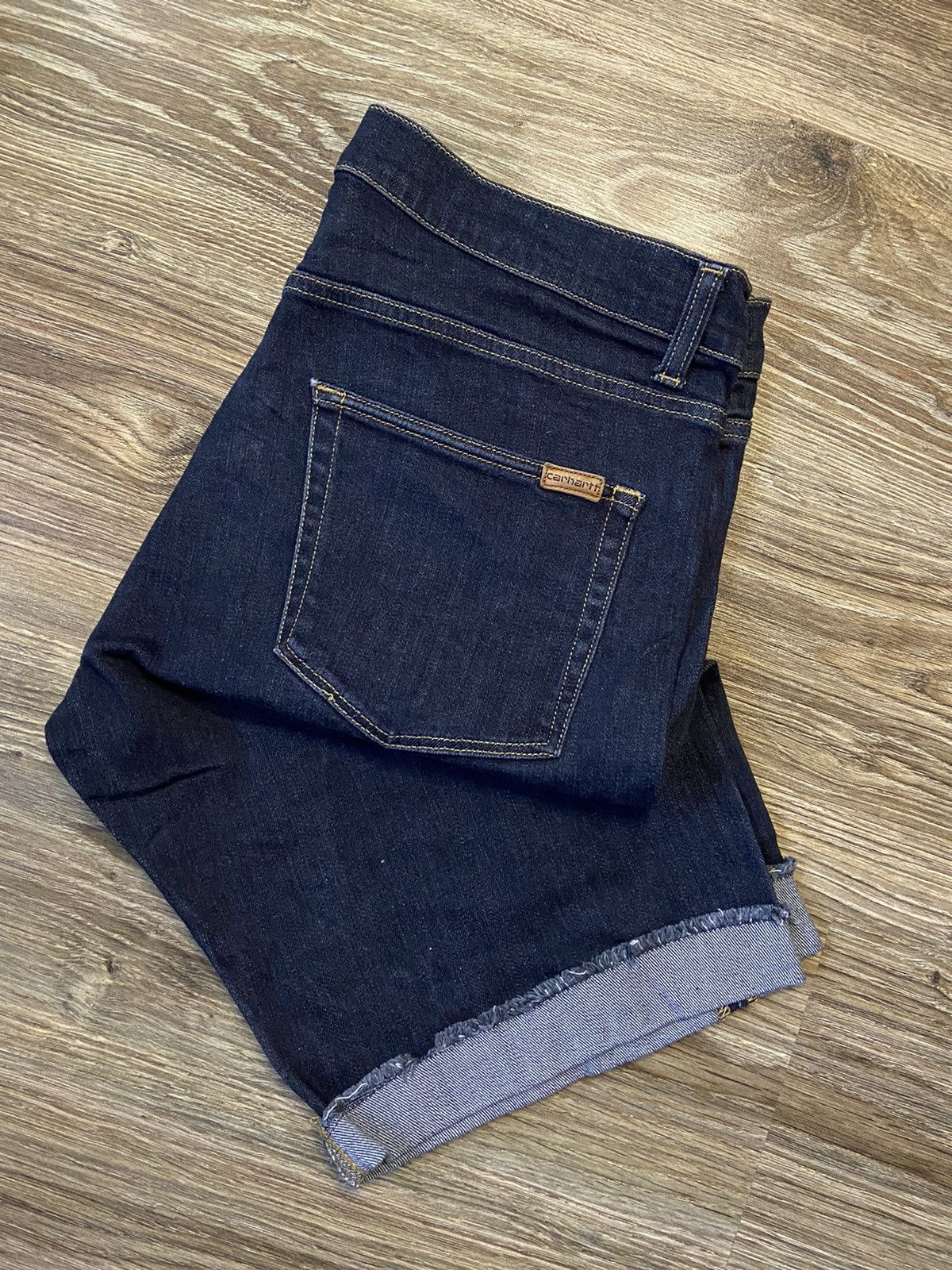 Vintage CARHARTT VINTAGE BOXY LOGO PONTIAC DEMIM SHORTS | Grailed