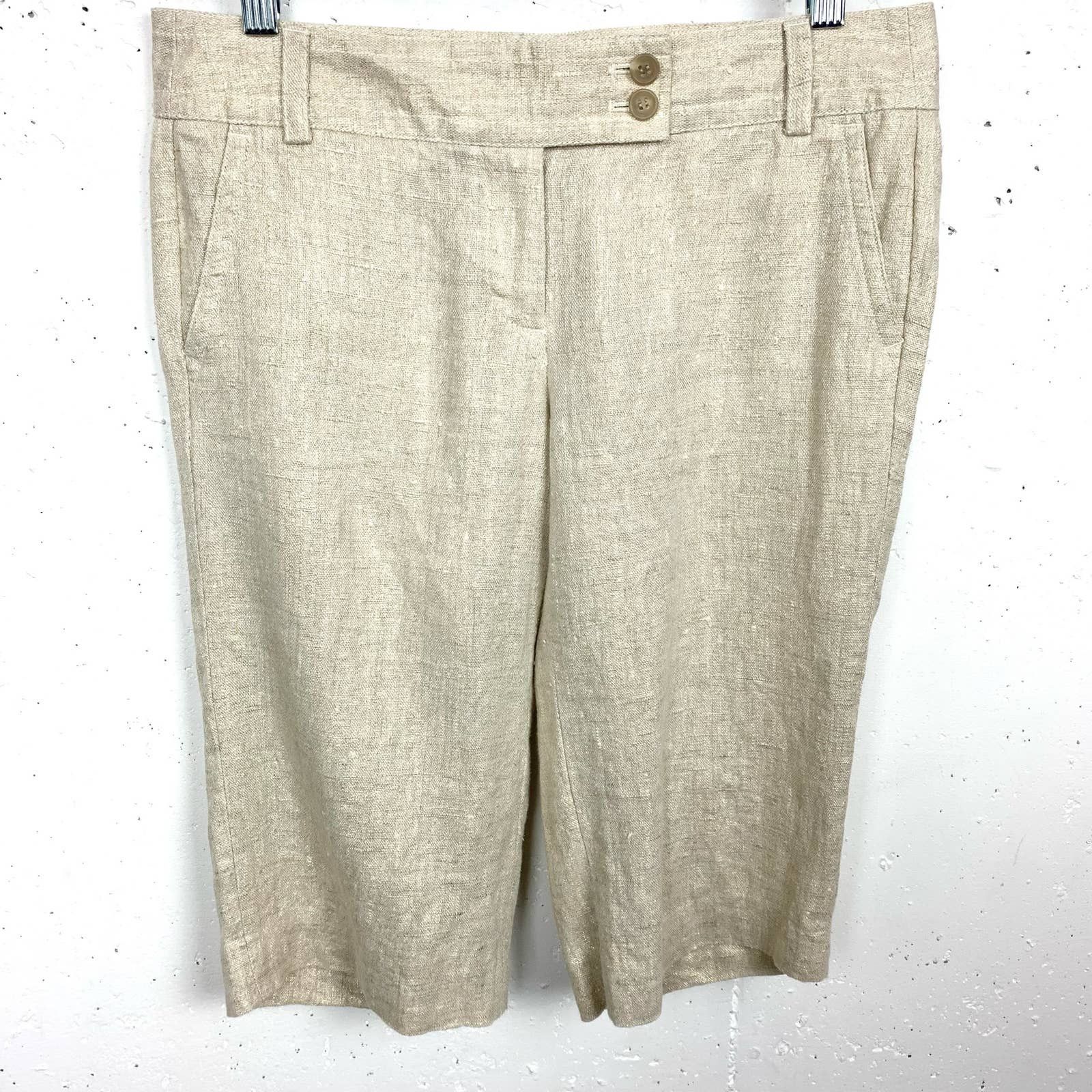 J.Crew J.Crew Womens Long Linen Metallic Shorts CityFit Tan Button ...