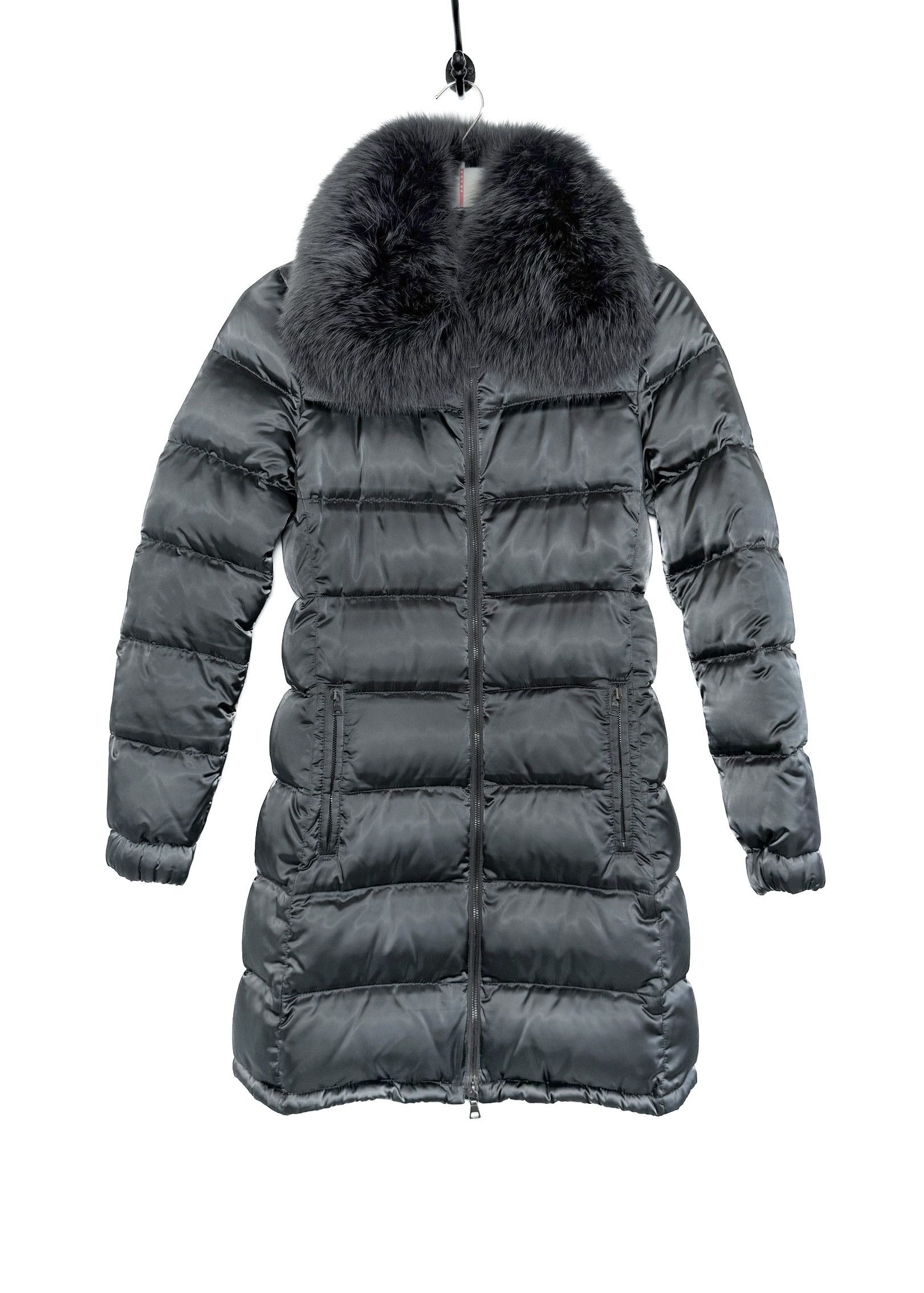 Prada Prada Lina Rossa Grey Down Coat with Dye Fox Fur Trim | Grailed