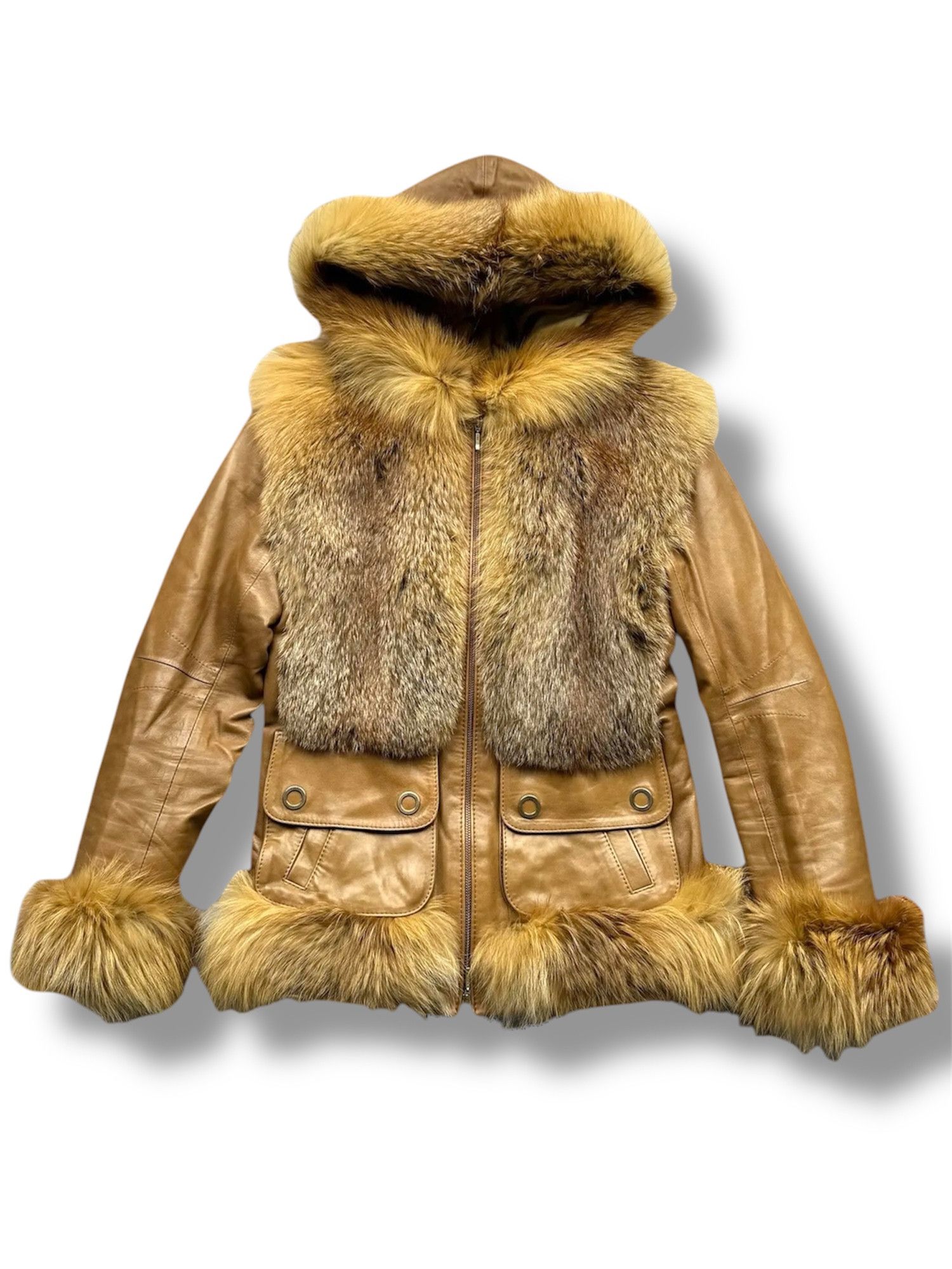 Leather Jacket × Mink Fur Coat × Vintage Leather Jacket With Hood and ...