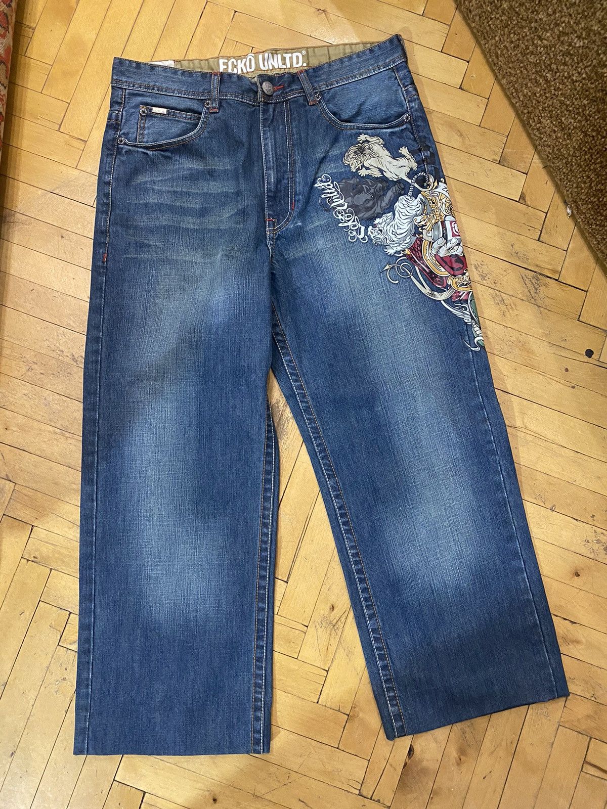 Vintage Vintage 90s Ecko Unltd Baggy Rap Tiger Tattoo Print Jeans | Grailed