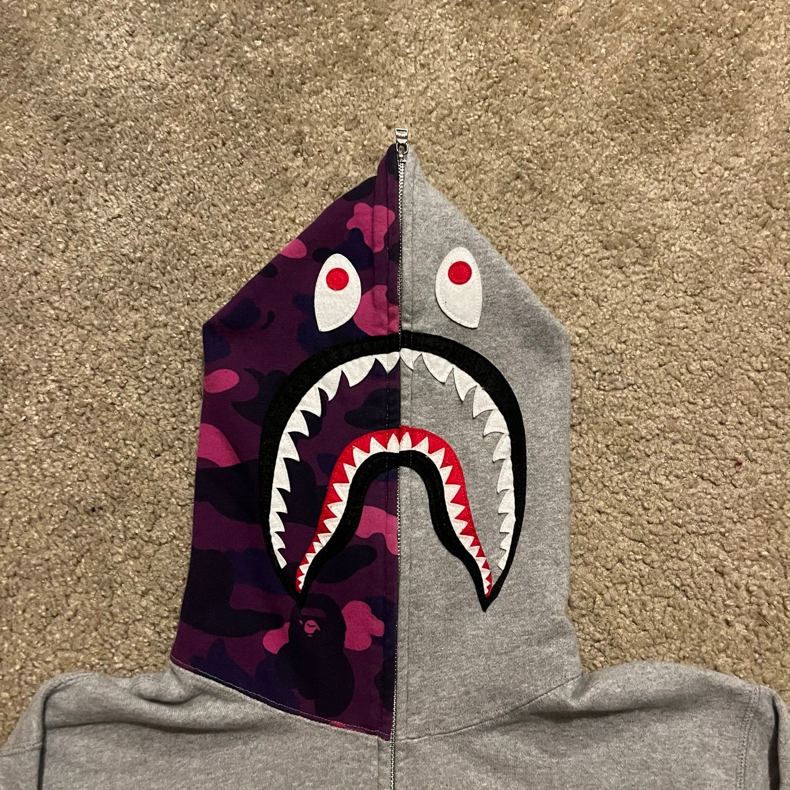 Bape Authentic Bape Grey Purple Camo Shark Full Zip Hoodie XL | Grailed