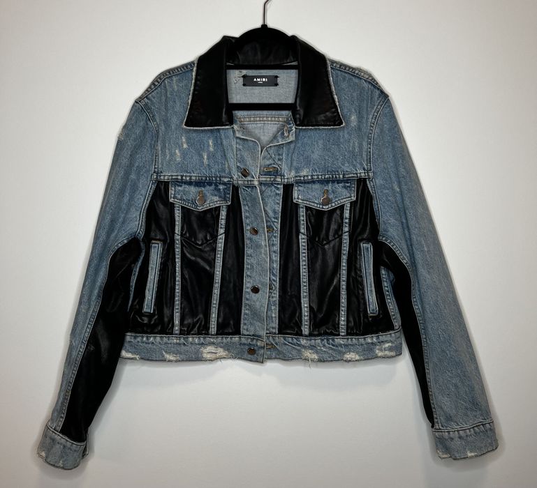 Amiri AMIRI Leather Panel Denim Trucker Jacket | Grailed
