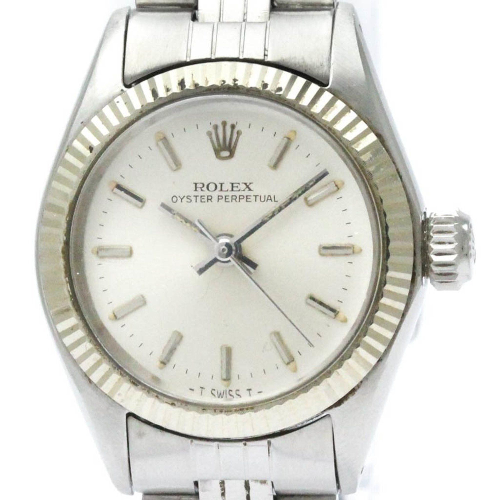 Rolex ROLEX Oyster Perpetual 6619 White Gold Steel Automatic Ladies ...