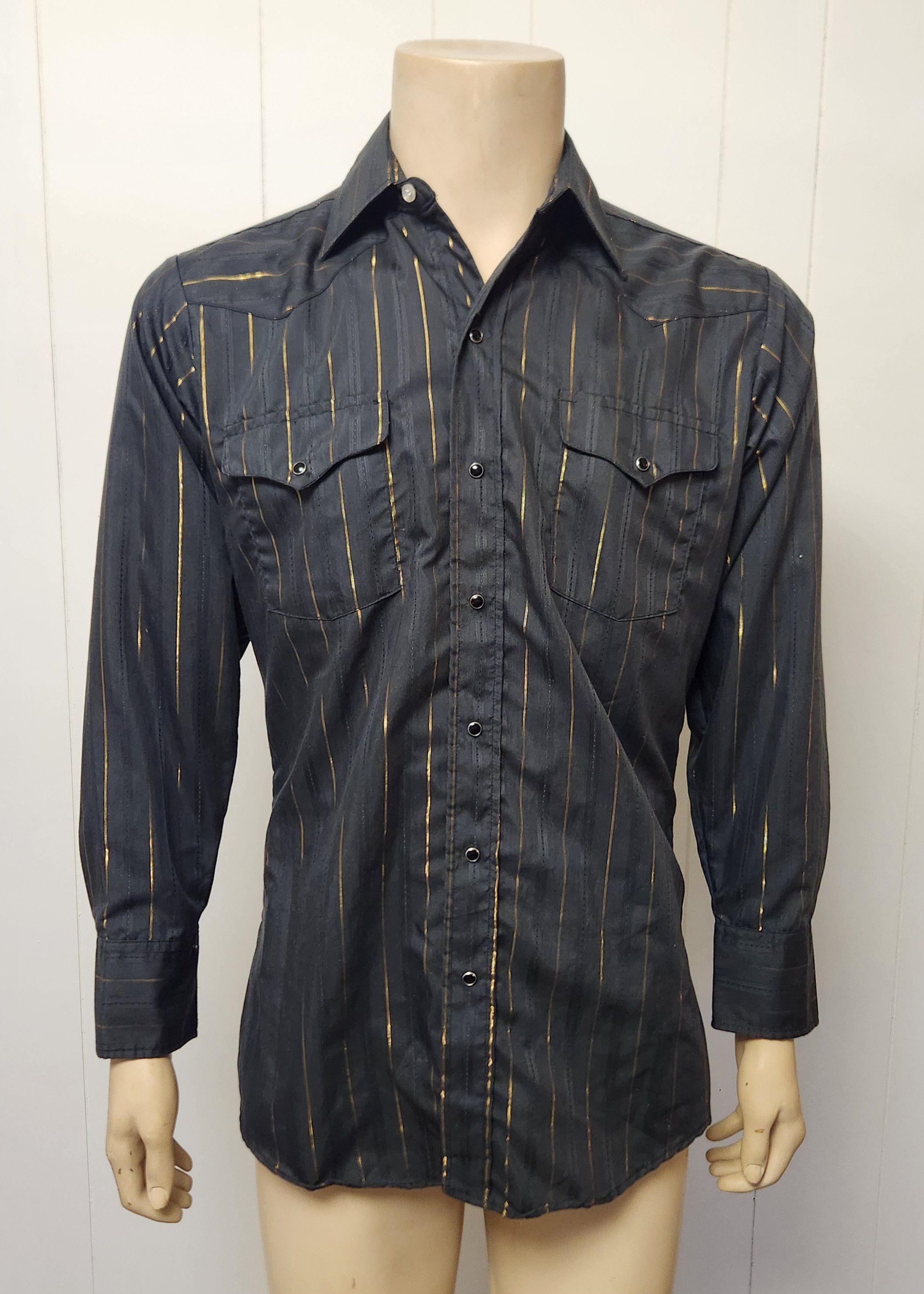 Panhandle Slim men's Western shirt S vintage 1980s black gold stripe ...