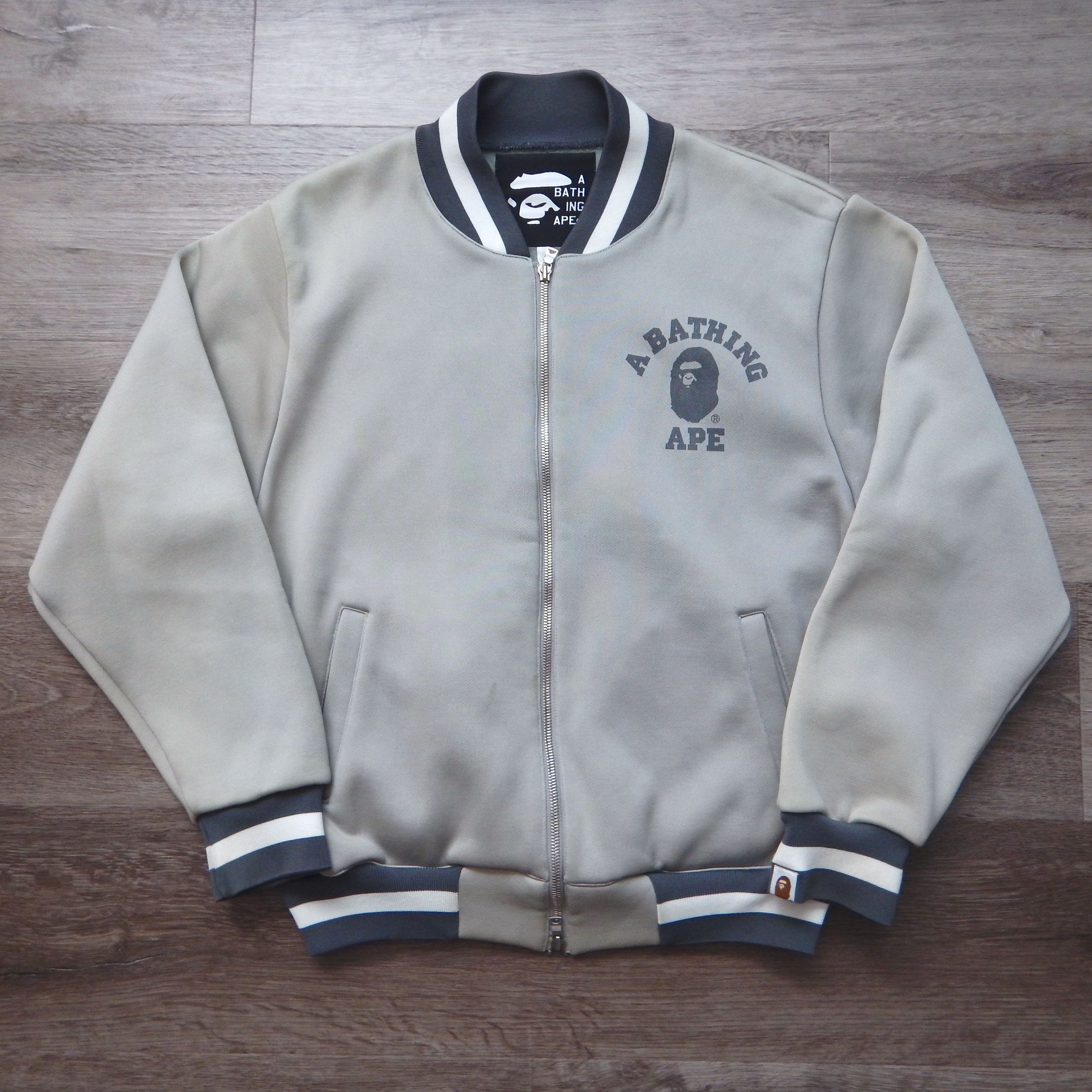 Bape Early 2000s Bape Gray College Logo Varsity Jacket | Grailed