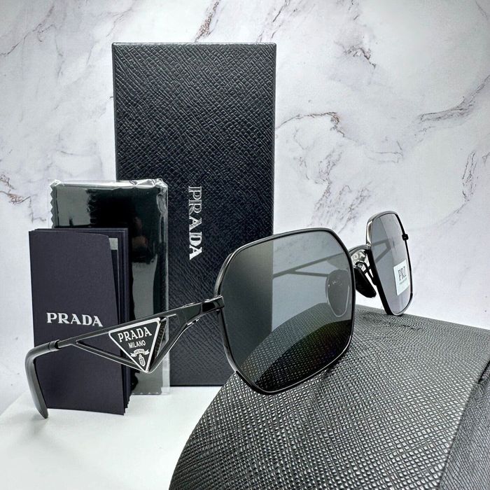 Prada Prada Sunglasses Black Polarized Metal Logo Authentic Square ...