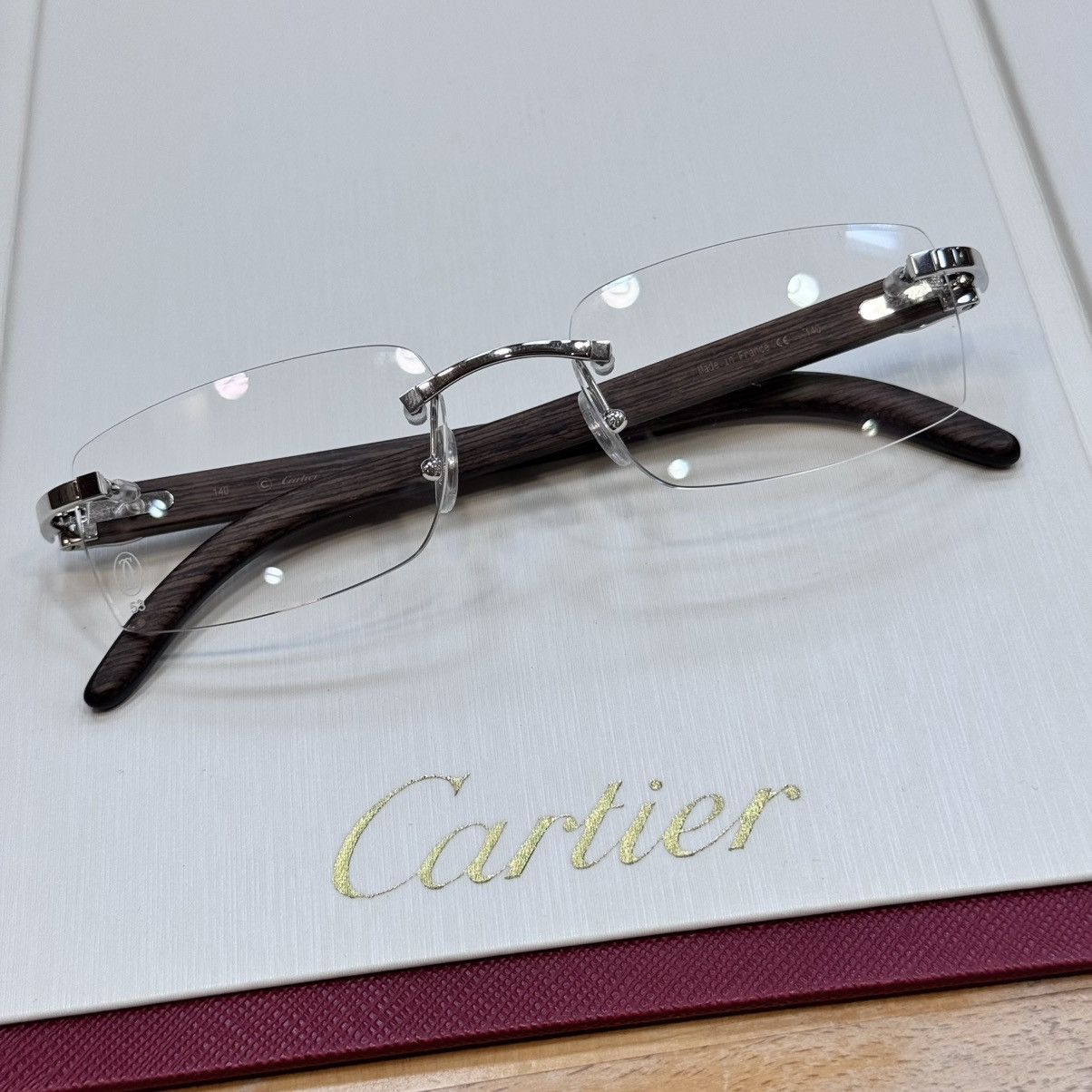 Cartier Cartier CT0052O Wood Platinum Rimless Glasses | Grailed
