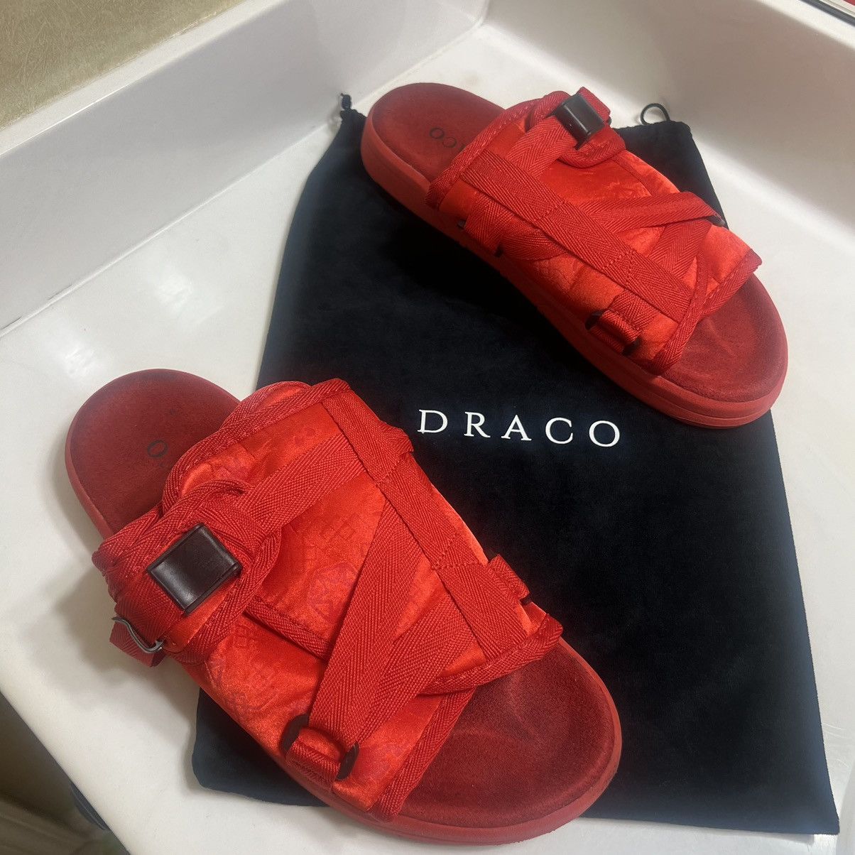 Visvim Draco Adjustable Red Slides (Fits 11-12) | Grailed