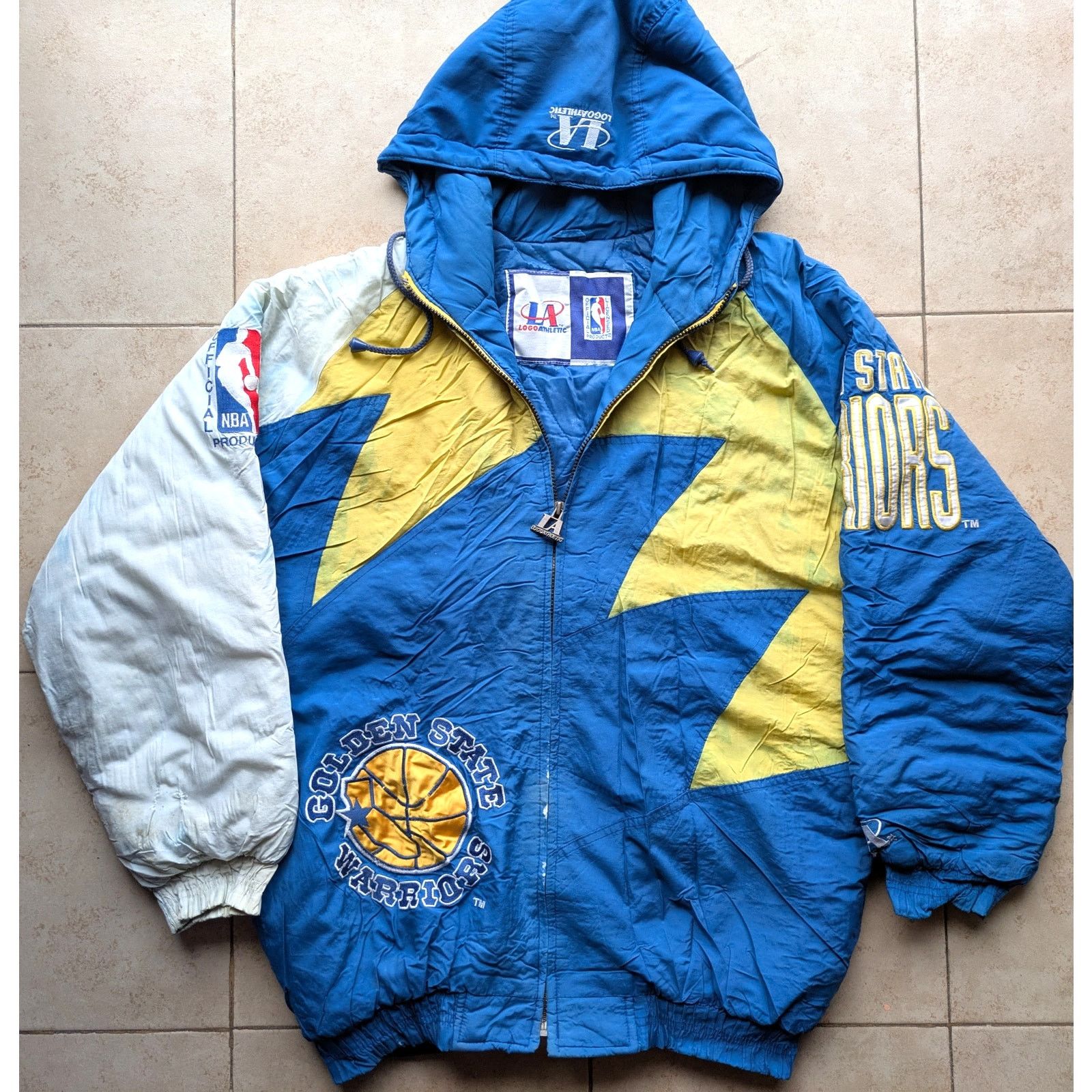 Logo Athletic × NBA GS Warriors 90s SHARKTOOTH puffer jacket L blue ...
