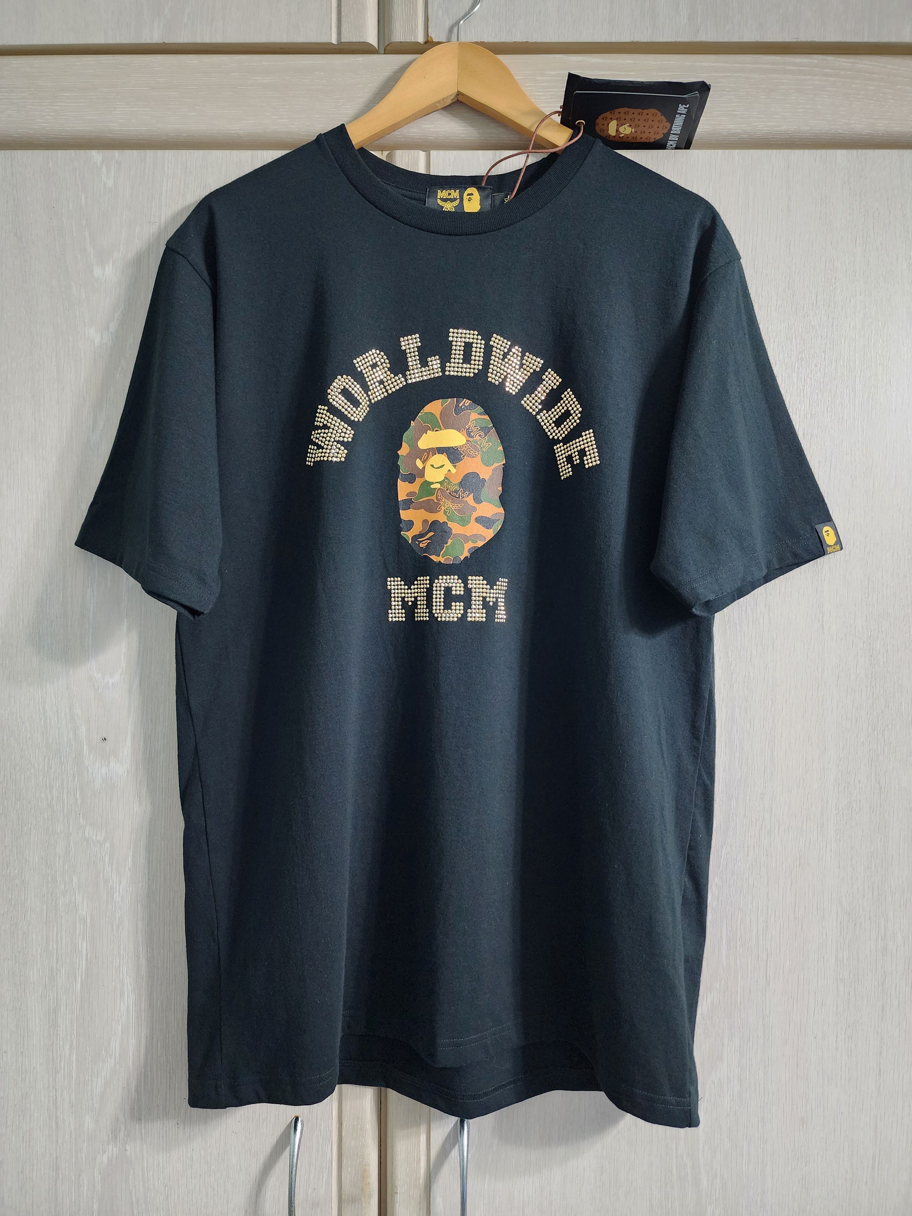 Bape BAPE x MCM Rhinestone College T-Shirt | Grailed