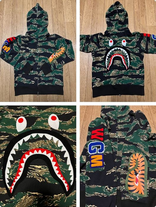 Bape OG Vintage NIGO BAPE Tiger Camo EMBROIDERY Shark zip hoodie | Grailed