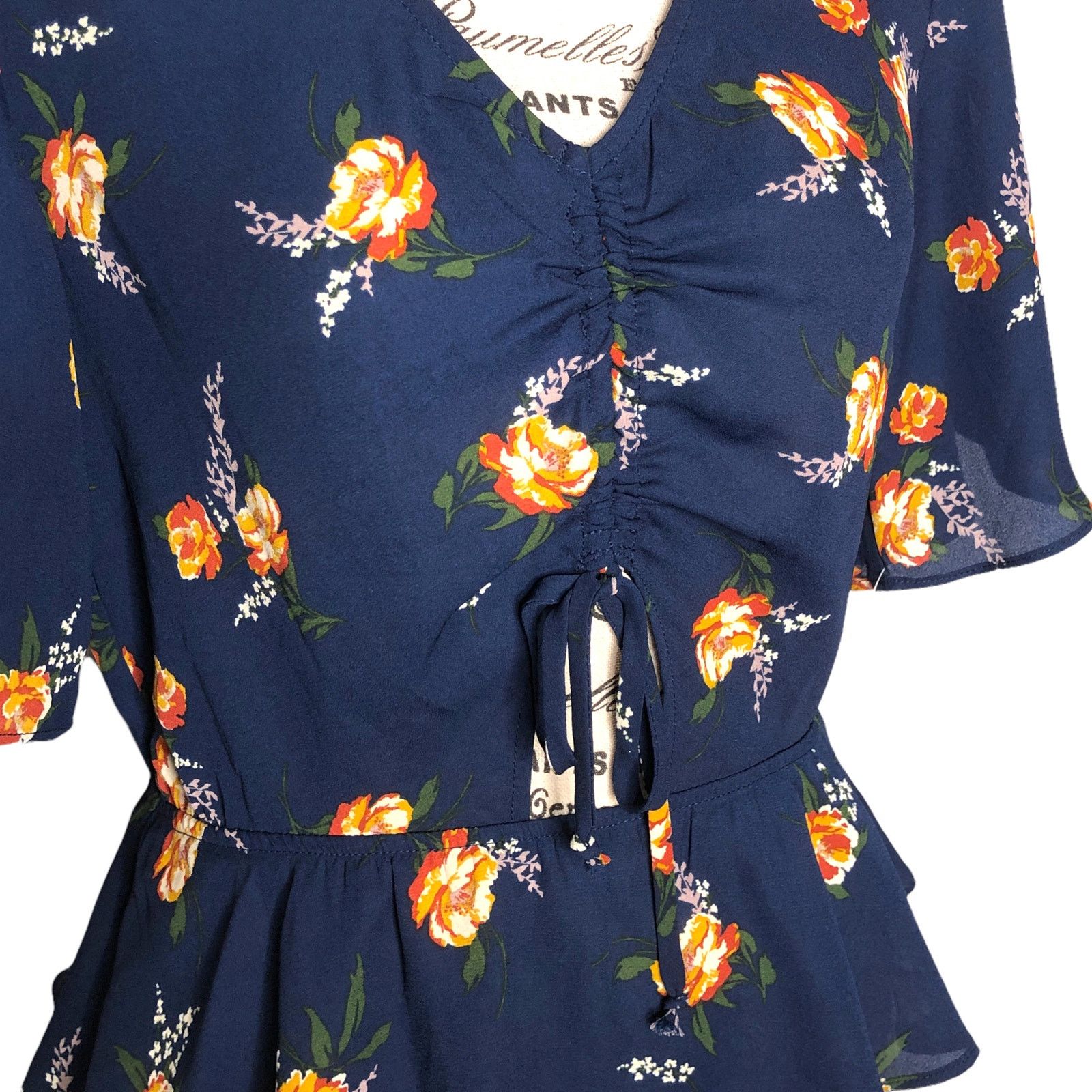 Other Nine Britton Front Scrunch Tie Keyhole Stomach Flair Blouse | Grailed