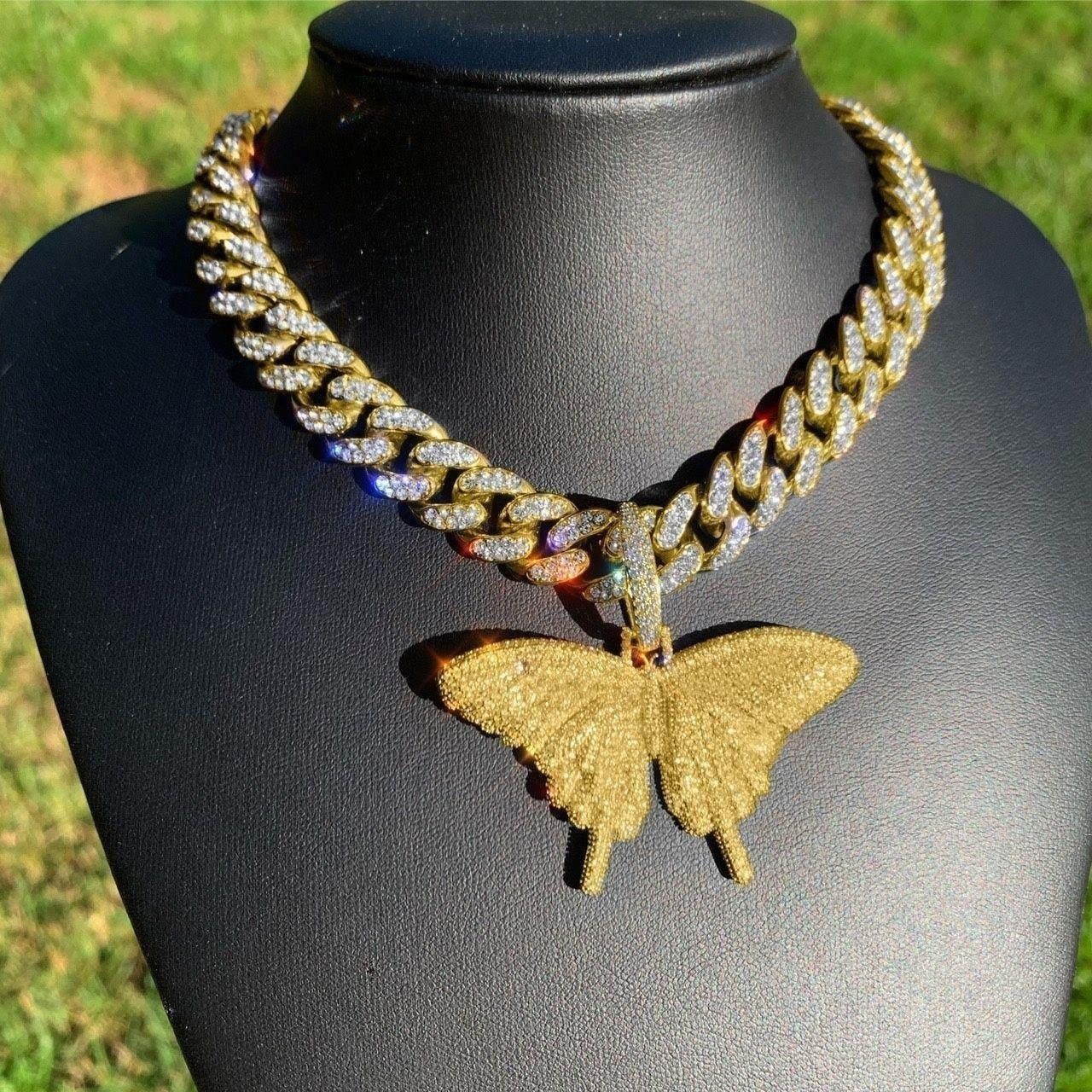 Cuban Link Chain Butterfly Cuban Link Chain Butterfly Pendant Gold 14mm ...