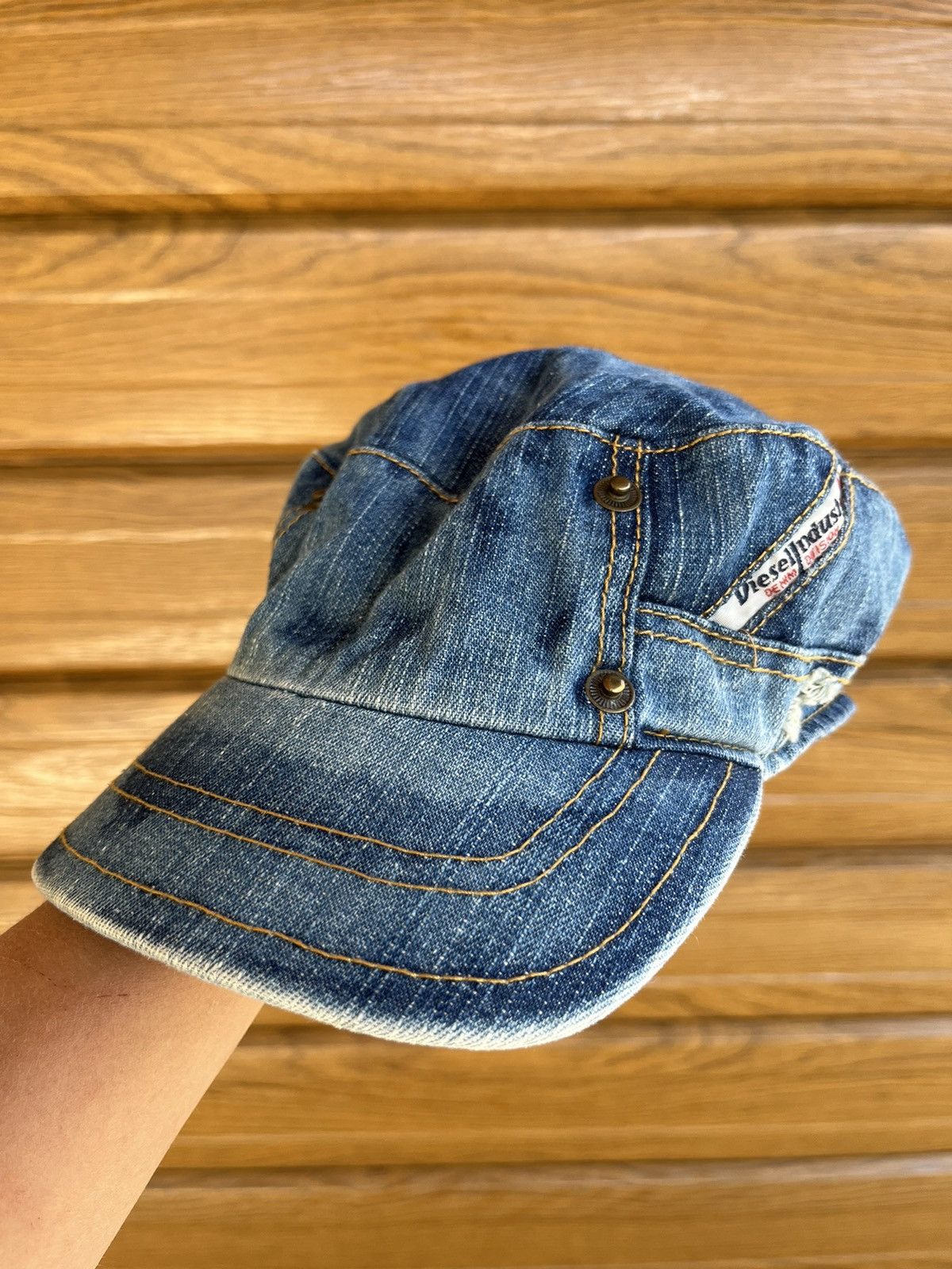 Diesel Vintage DIESEL Y2K Distressed Denim Military Cap Hat Big Logo ...