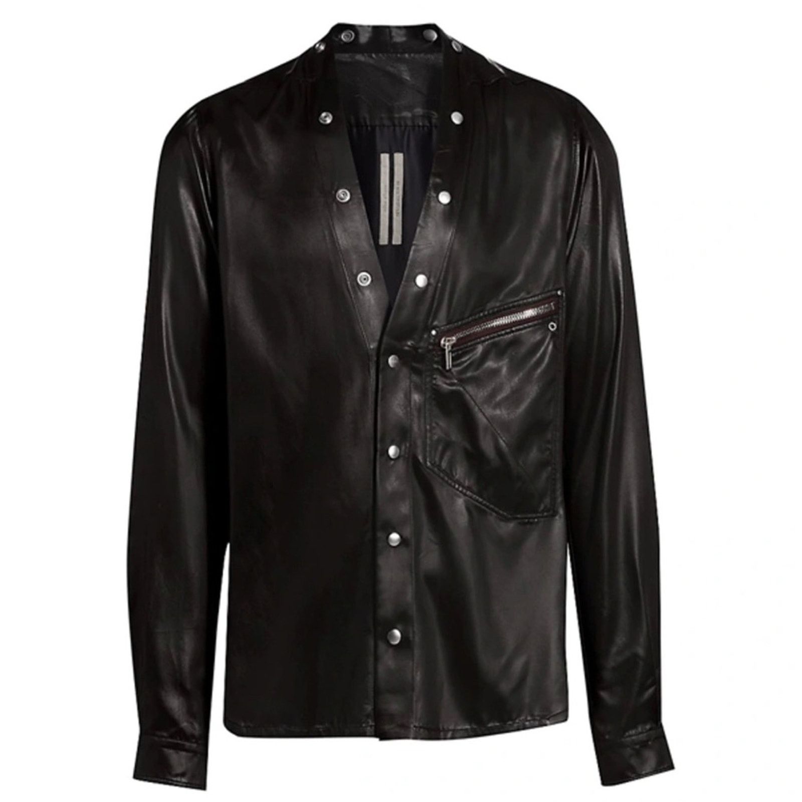 Rick Owens Larry Faux Leather Shirt Black Men size XL Shiny Shacket ...