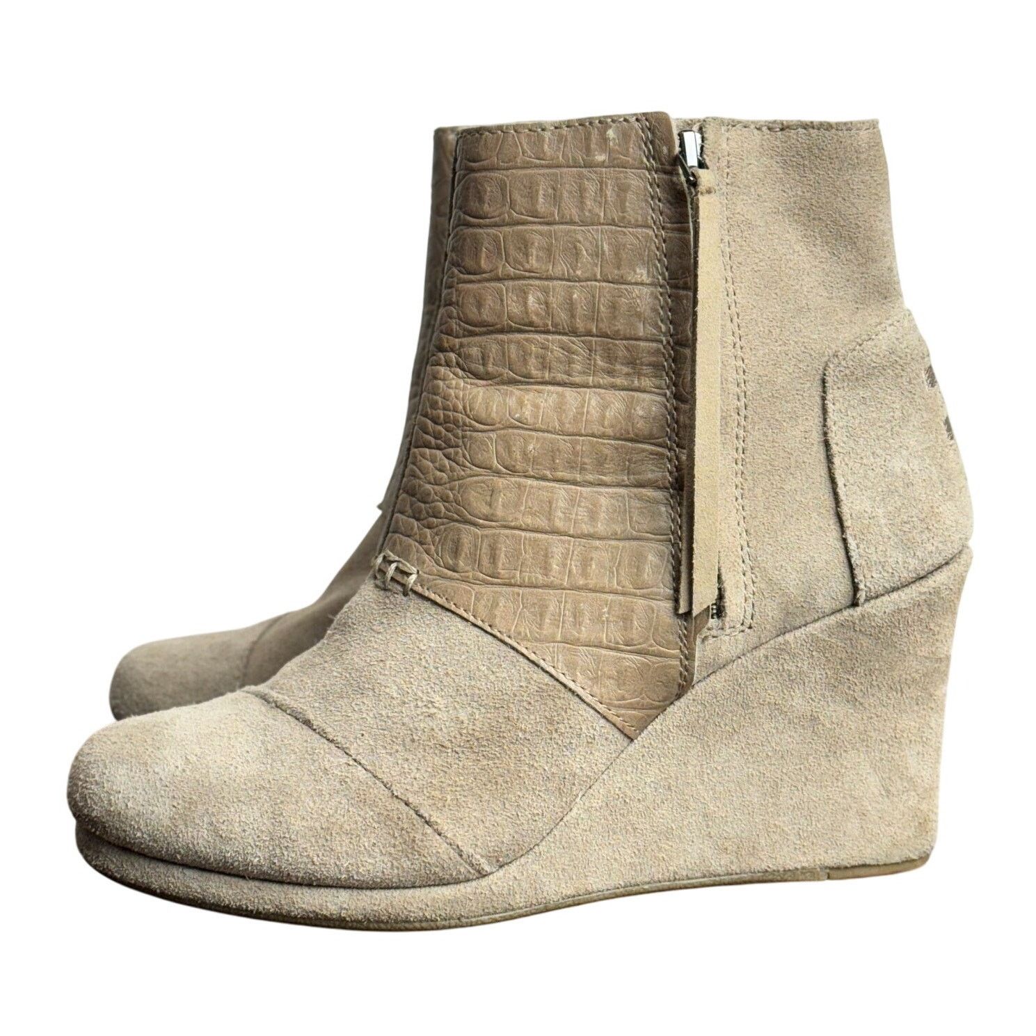 Toms Women's Toms Desert Wedge Taupe Suede Leather Bootie Heels | Grailed