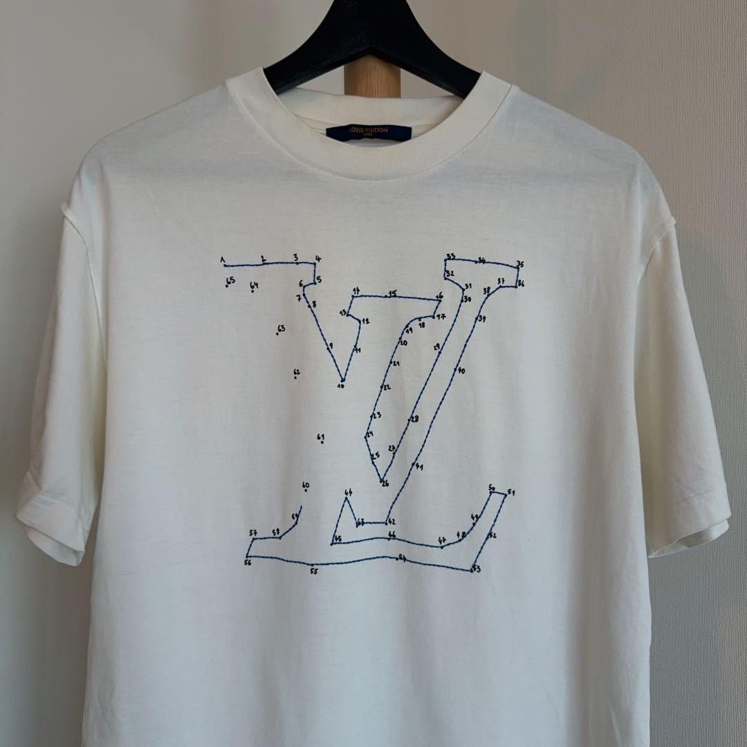 Louis Vuitton LV Stitch Print Embroidered White T Shirt | Grailed