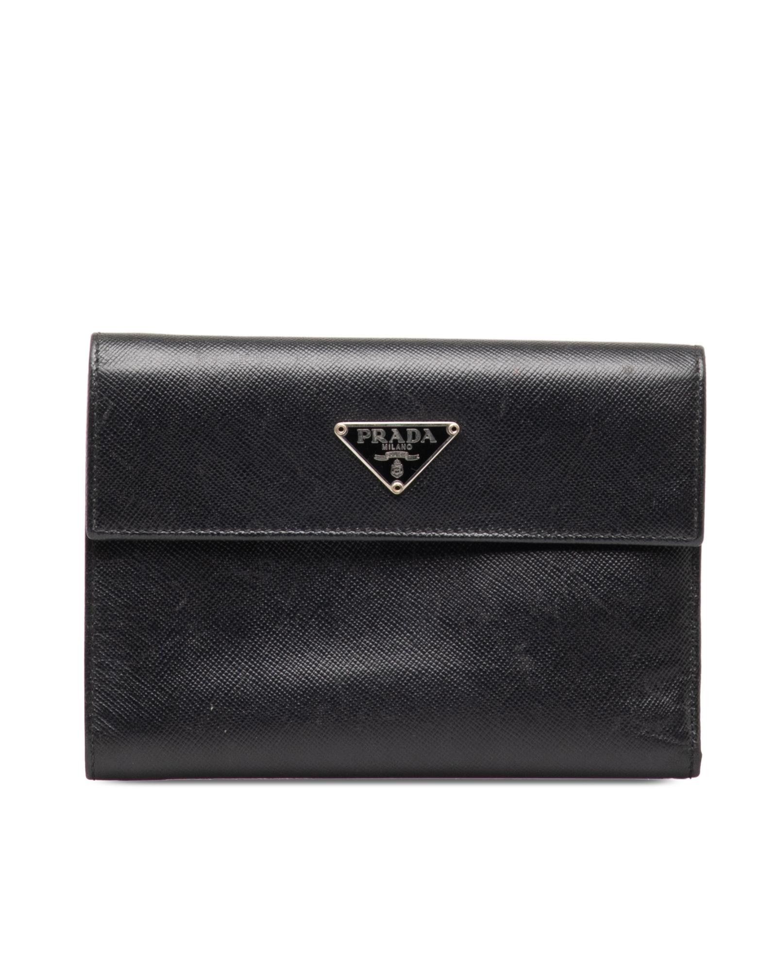 Prada Trifold Leather Compact Wallet with Interior Slip Pockets | Grailed