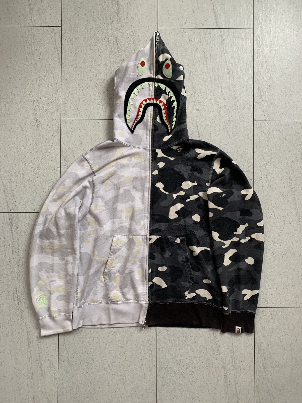 Bape Bape Black and White Shark Zip Hoodie glows in the dark | Grailed