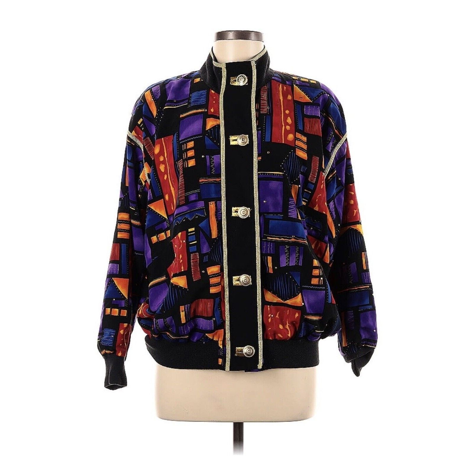 Vintage VTG Vital Elements Black Abstract Bomber Jacket 90s Retro L ...