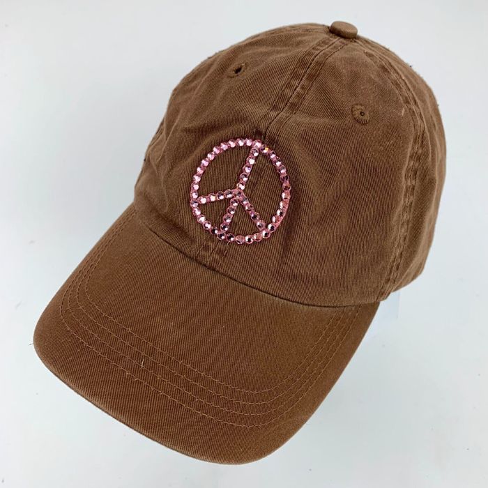 Bally Peace Sign Jeweled Womens Brown Ball Cap Hat Adjustable Baseball ...