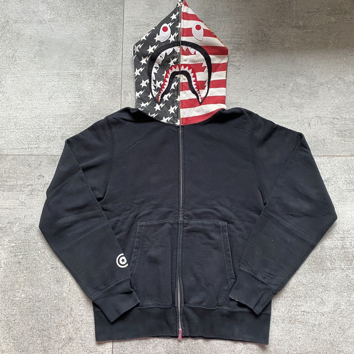 Bape A Bathing Ape BAPE USA Flag Shark Full Zip Up Hoodie | Grailed