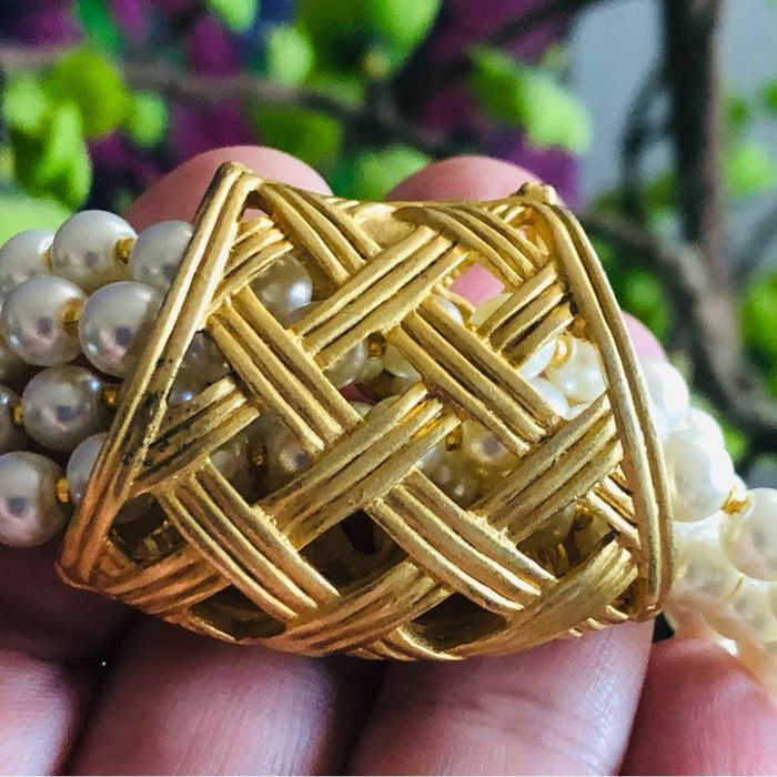 Handmade Handcrafted quad strand cream Czech pearl slider necklace ...