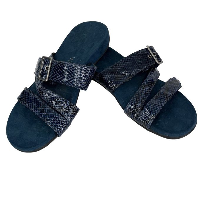 Vionic Vionic Skylar Slide Sandals 9 Snakeskin Navy Blue Adjustable ...