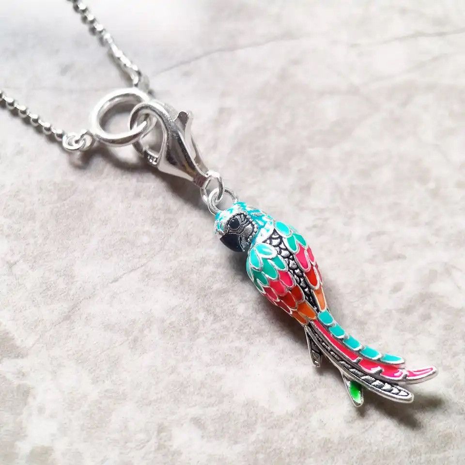 925 Silver × Chain × Sterling Silver Parrot Paradise Bird Charm ...
