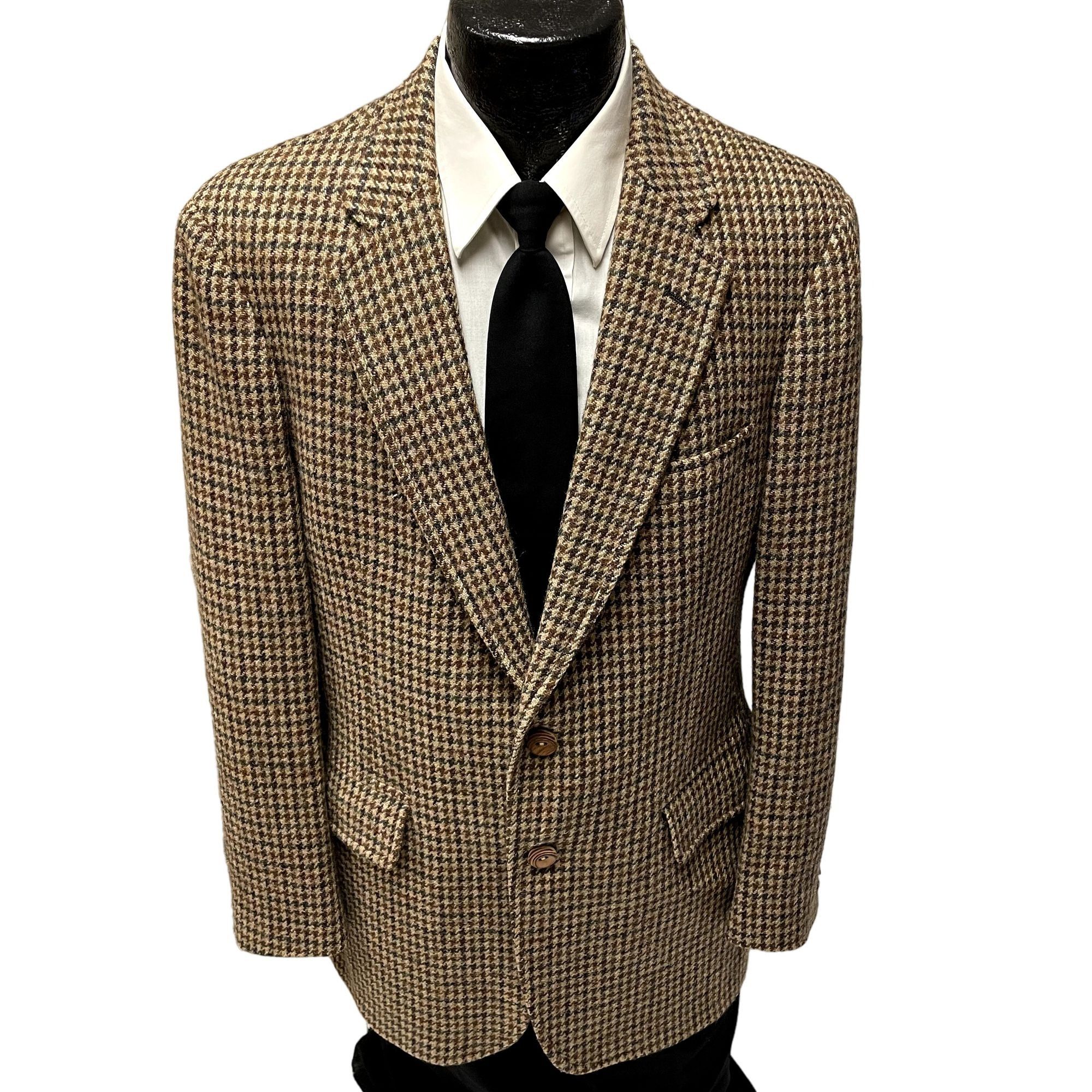 Unkwn 70's Men Brown HOUNDSTOOTH Sport Coat Wooden Btn Jacket 40 R | Grailed