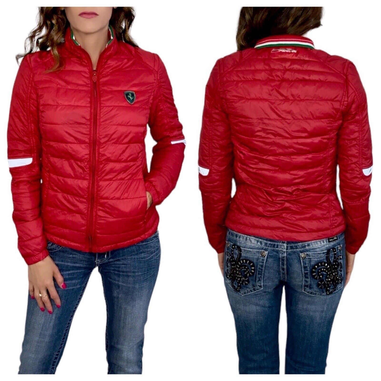 Ferrari Vintage FERRARI SPA Signature Logo Red Puffer Jacket Size S ...
