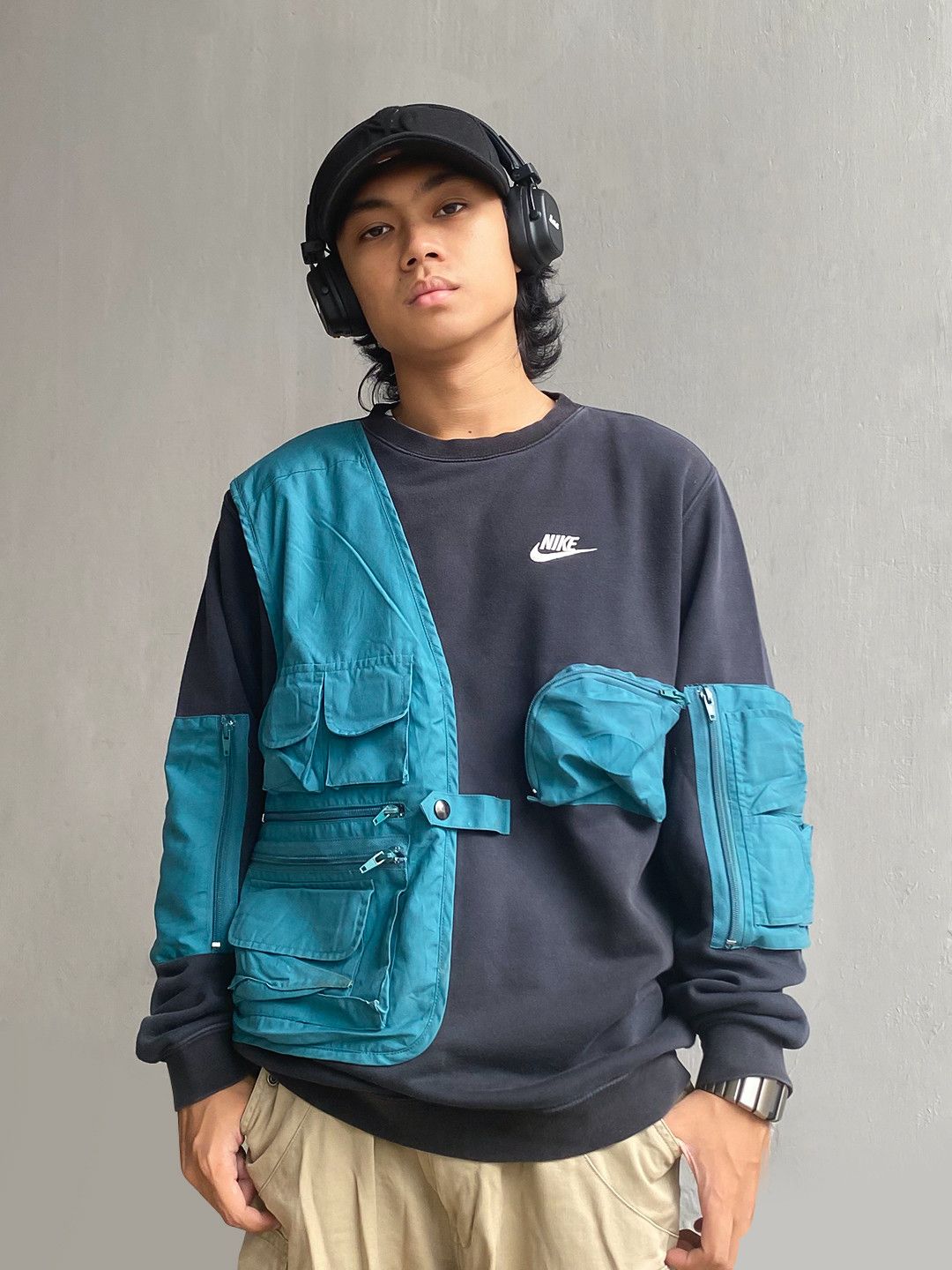 Nike Reworked Nike Tactical Crewneck Black/Deep-Teal | Grailed