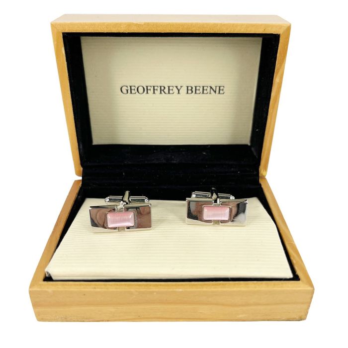 Geoffrey Beene Geoffrey Beene Silvertone Cufflinks Pink Stones Gift Box ...