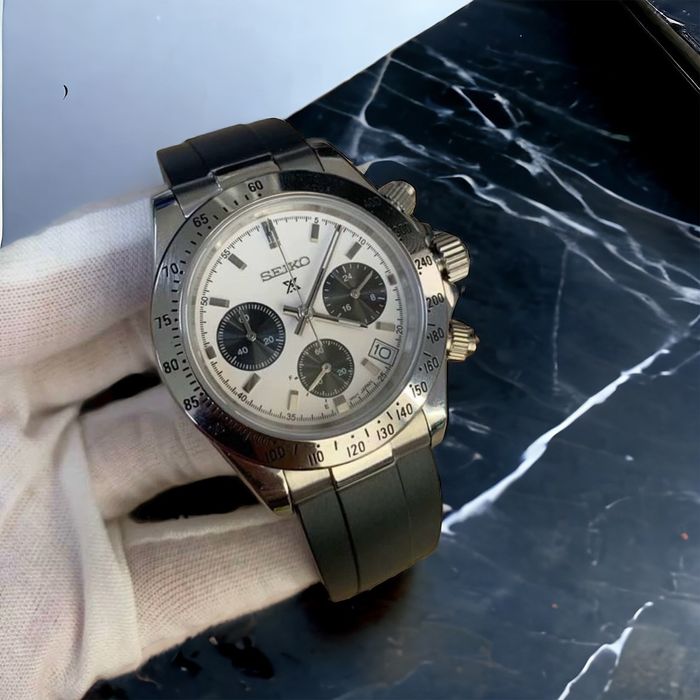 Seiko Seiko Mod Daytona White Dial Rubber Strap Steel luxury Watch ...