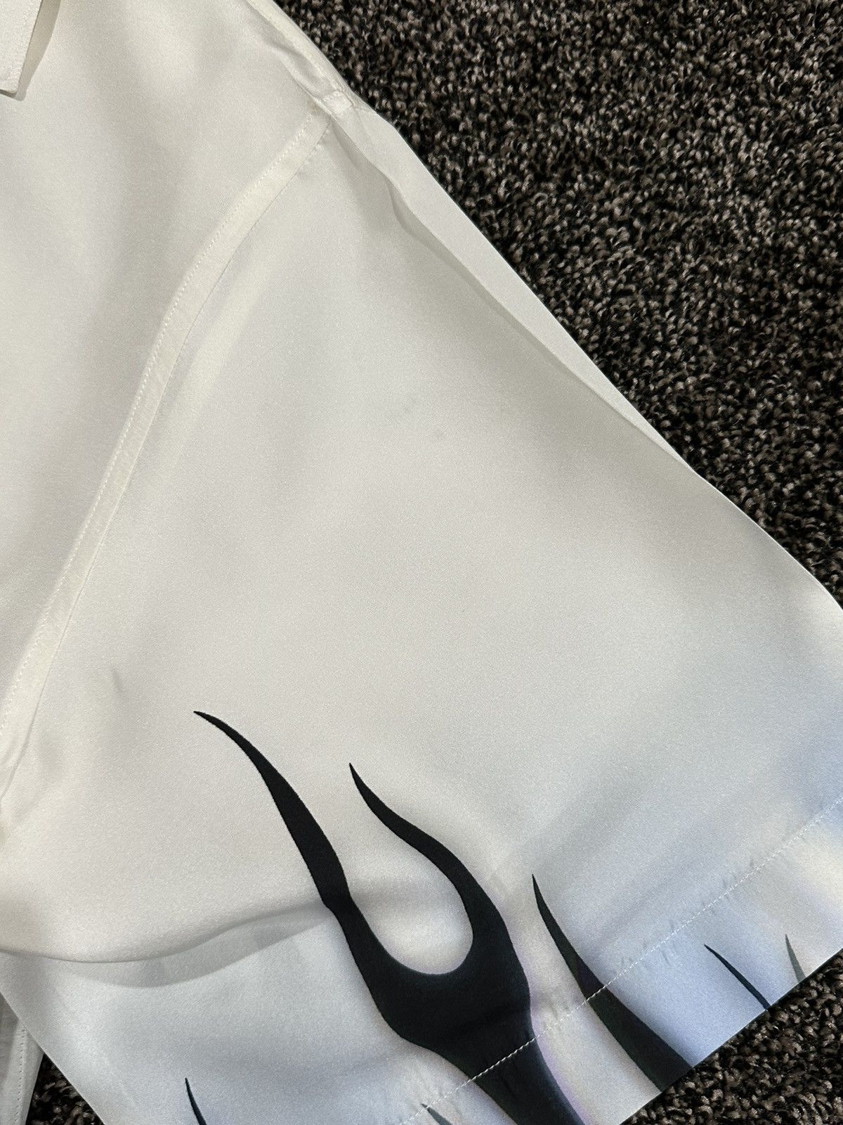 Prada Prada Double Match White / Blue Flames Silk Bowling Shirt | Grailed