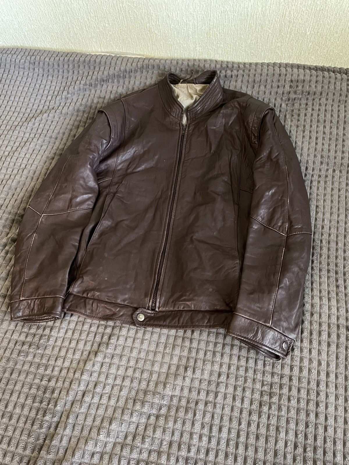Vintage St.Michael Brown Leather Jacket vintage moto | Grailed
