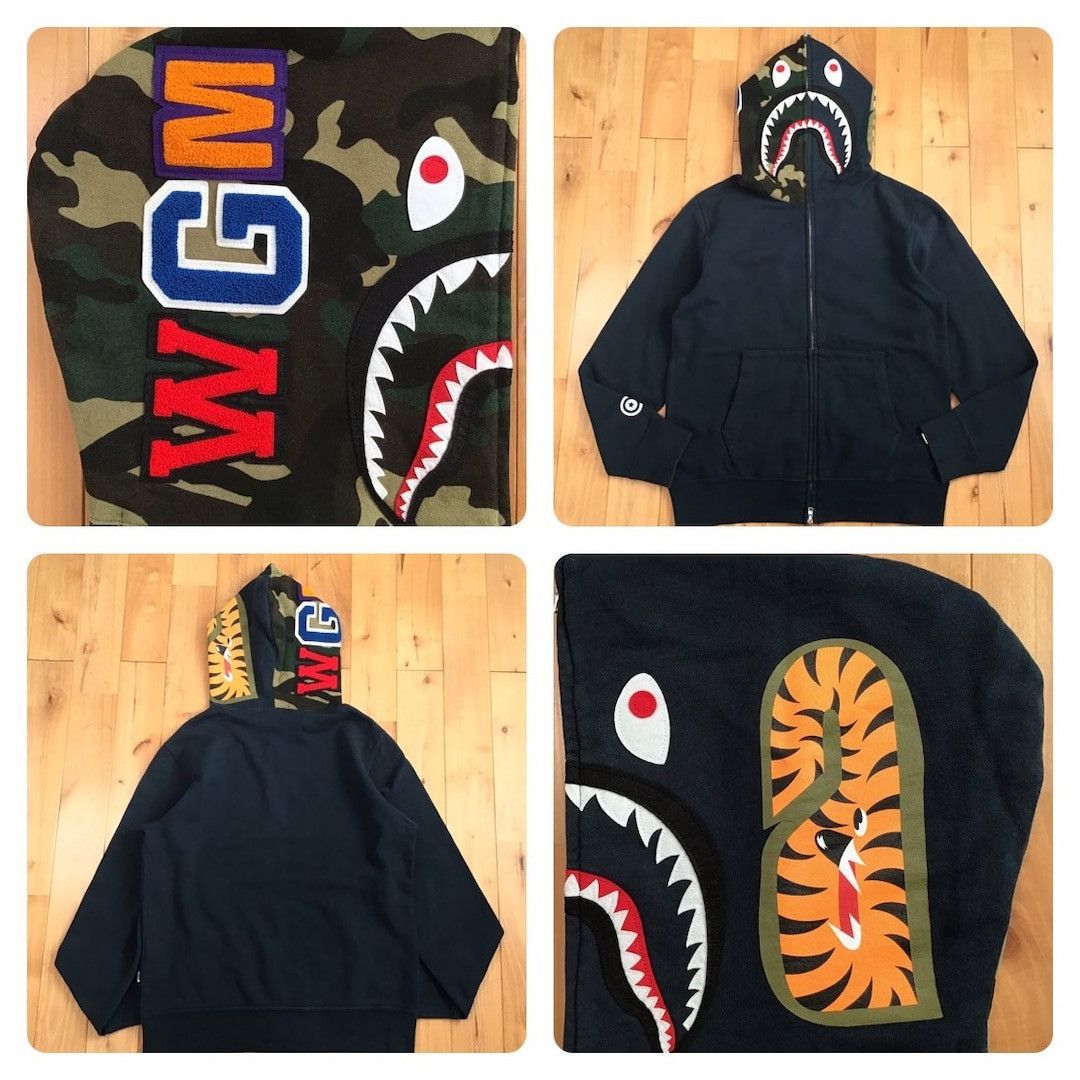 Bape BAPE Navy × woodland camo Shark Full Zip Hoodie APE NIGO | Grailed