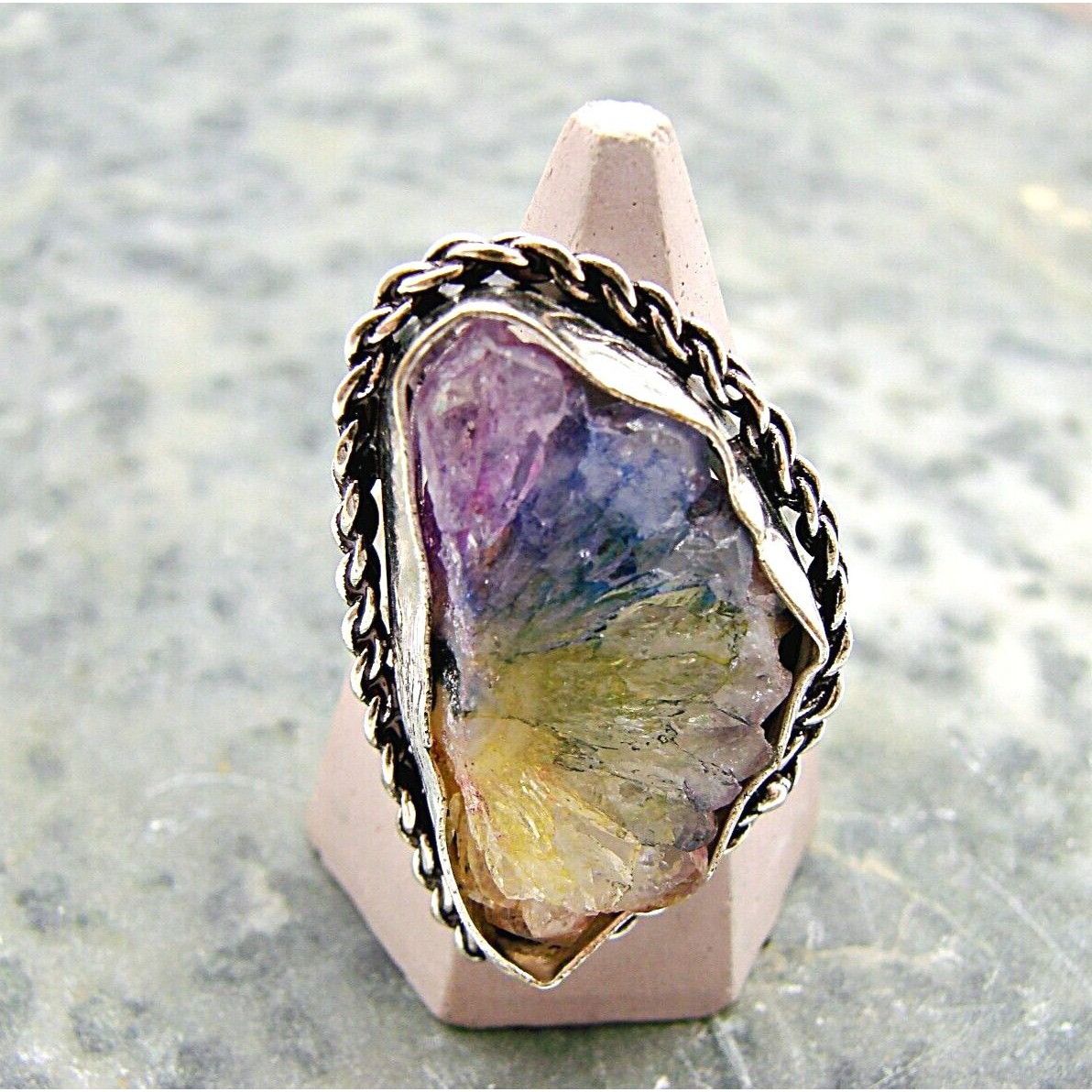 Vintage Ametrine Ring Rough Cut Crystal Stone 925 Marked Sterling Si ...