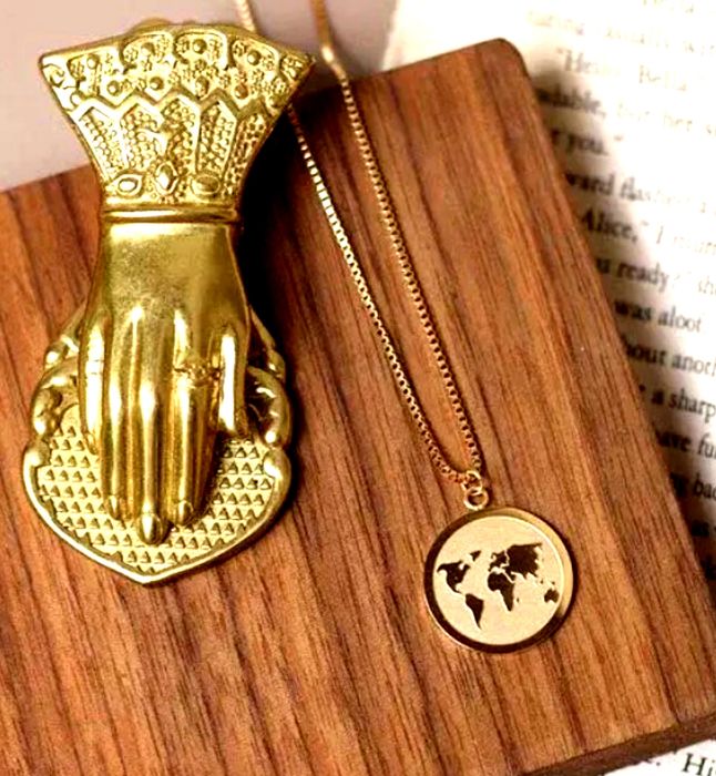 Gold Punk Shine Engraved Map Emboss Gold Necklace Unique Rare | Grailed