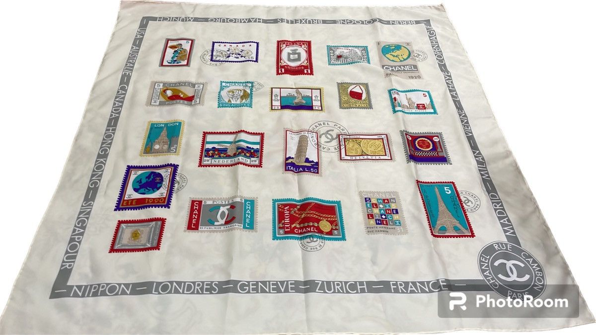 Chanel × Vintage CHANEL Stamp print Silk Scarf Vintage | Grailed