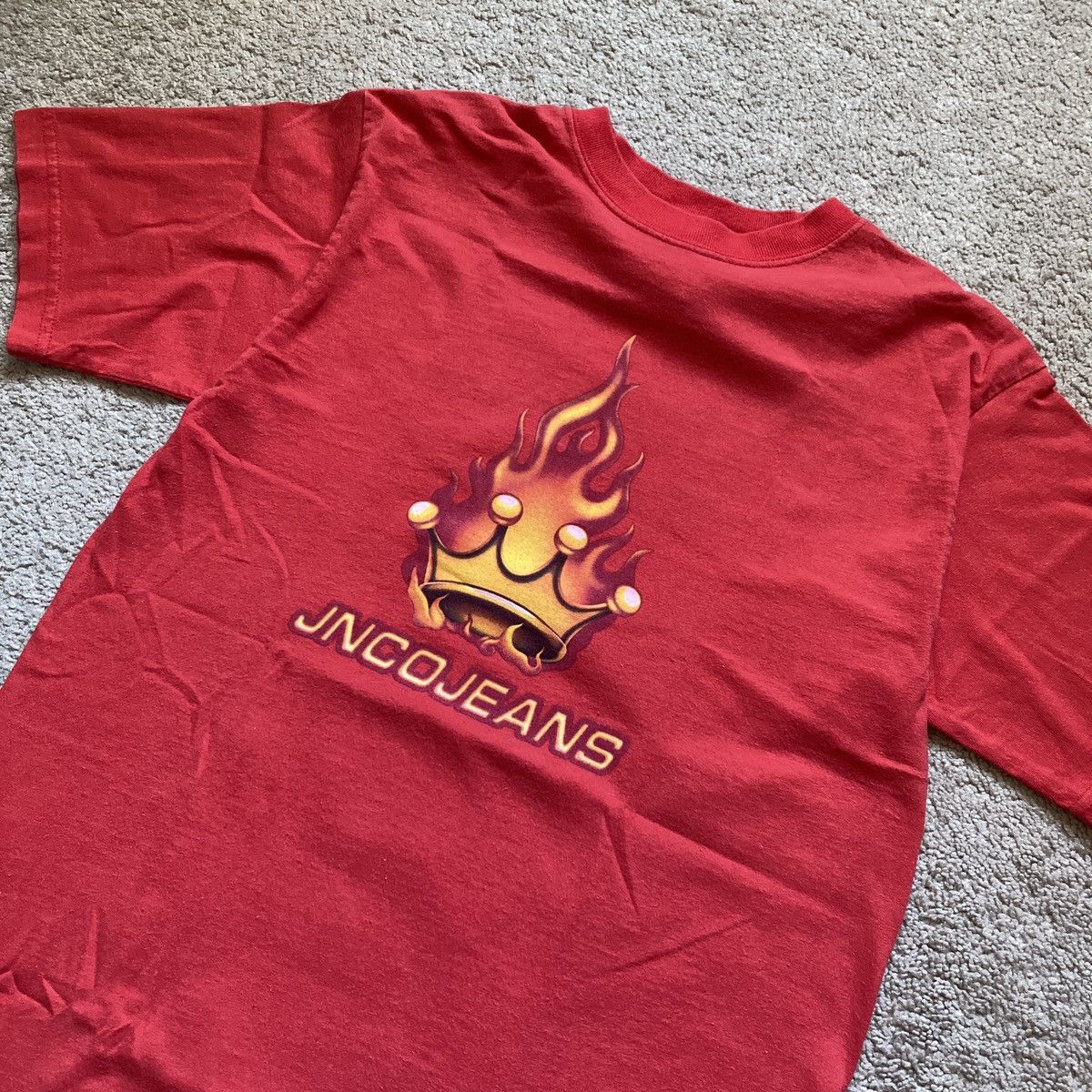 JNCO × Vintage JNCO Jeans Red Flaming Crown Tee Short Sleeve Mens ...