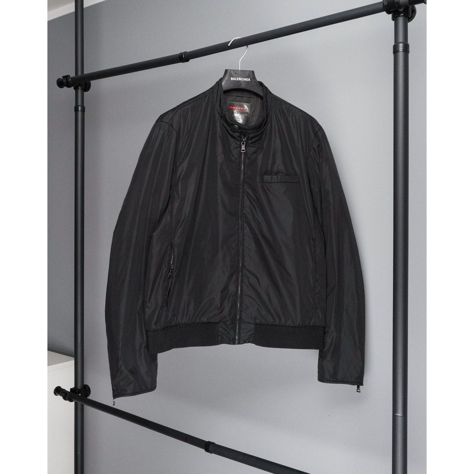 Prada Prada classic linea rossa black nylon bomber jacket | Grailed