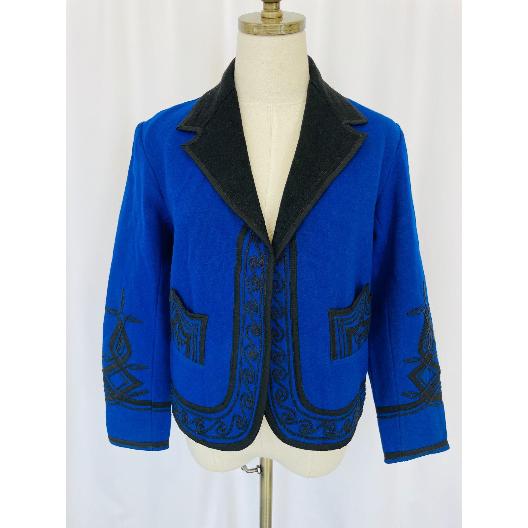 Vintage Choy's Vintage Wool Guatemala Open Blazer Embellished Blue B ...