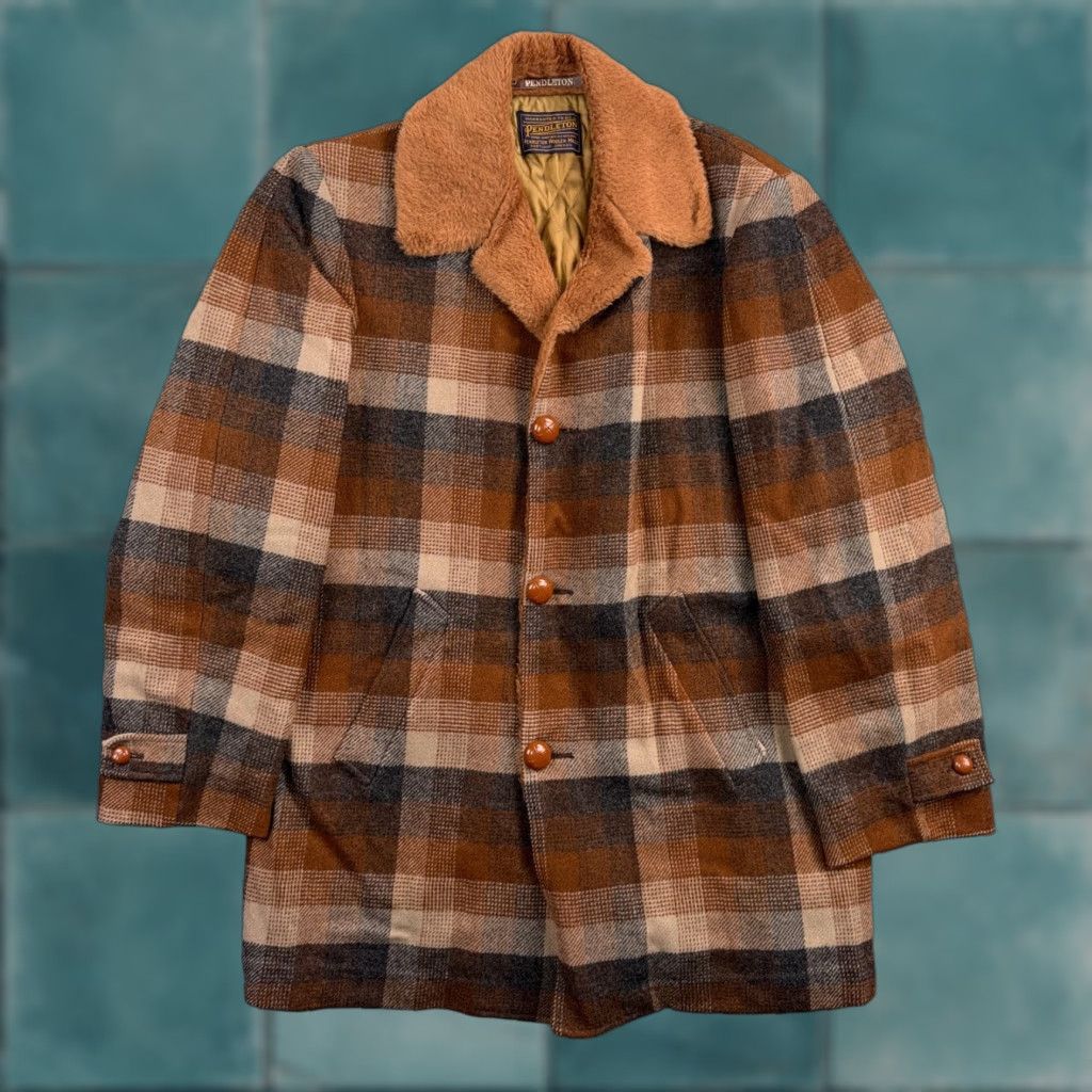 Pendleton VINTAGE Pendleton Wool Chore Coat Jacket Brown Plaid Large ...
