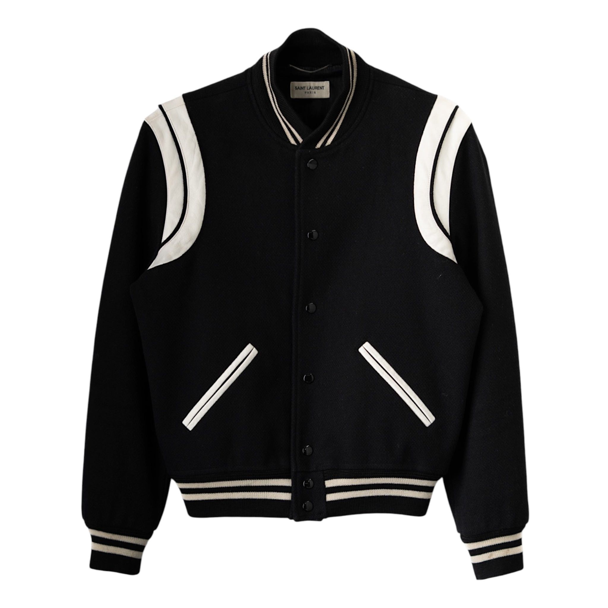 Yves Saint Laurent Teddy Varsity Jacket Black White | Grailed