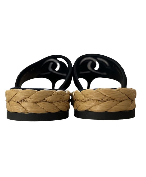 Chanel CHANEL Tweed & Satin Raffia Sandals | Grailed
