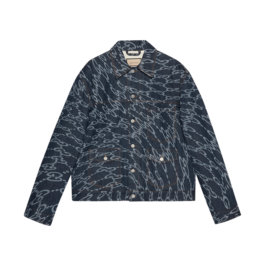 Gucci o1mt1gz0525 Wavy GG Laser Print Denim Jacket in Dark Blue | Grailed