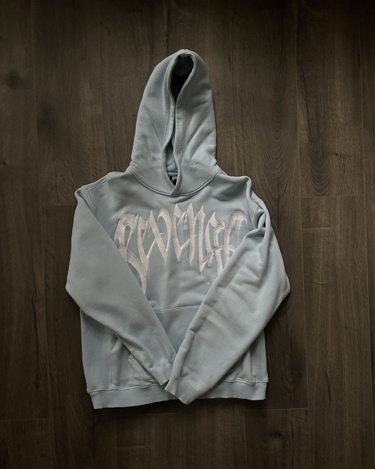 Revenge Revenge Baby Blue Metallic Arch Logo Hoodie | Grailed